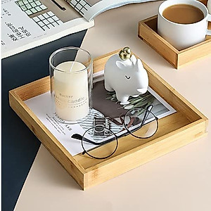 Bamboo Tray, Bathroom Vanity Tray, Wood Counter Tray, Natural Wooden Basket Tray Organizer for Bathroom/Kitchen Countertop, Set of 3