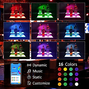 VONCI LED Lighted Liquor Bottle Display Shelf,16 Inch 2 Step Illuminated Bottle Display Shelf LED Lighted Bar Shelf with Remote Control App Control for Home Commercial Bar Party Accessories