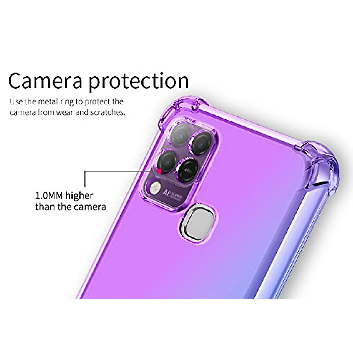 ZMONE Phone Case for Infinix Hot 10S Case with Tempered Glass Screen Protector [2 Pack], Clear Gradient Soft TPU Bumper Slim Anti-Scratch Shockproof Protective Cover - Blue/Pink