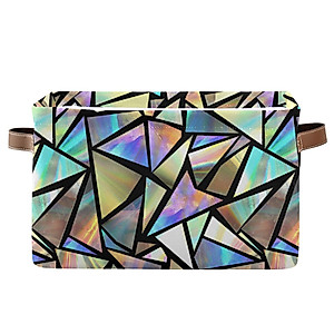 YETTASBIN Iridescent Storage Basket 2pc, Large Collapsible Toys Clothes Organizer, Durable Canvas Storage Bin with Handle for Shelves Closet Laundry Home Office Decor