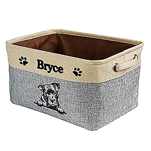 MALIHONG Personalized Foldable Storage Basket with Lovely Dog Pit Bull Collapsible Sturdy Fabric Pet Toys Storage Bin Cube with Handles for Organizing Shelf Home Closet, Grey and White
