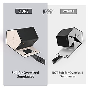 Muf Travel Sunglass Organizer 5 Slots,Sunglass Case for Multiple Sunglasses Suit for Oversized Sunglass,Leather Glasses Case Storage with Mirror & Strap for Women Men,Black