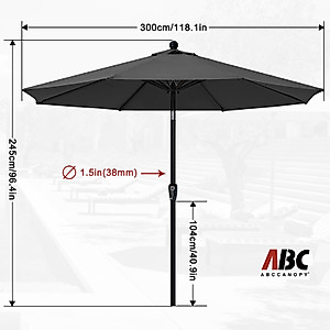ABCCANOPY 10FT Patio Umbrella - Outdoor Waterproof Table Umbrella with Push Button Tilt and Crank, 8 Ribs UV Protection Pool Umbrella for Garden, Lawn, Deck & Backyard (Dark Gray)