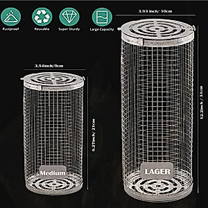 2pcs Rolling Grilling Basket - Stainless Steel BBQ Grill Mesh for Vegetables, Fish and French Fries, Round Stainless Steel Grill Mesh (Pack of (M+L))