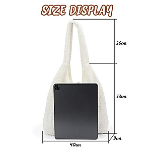 KUANG! Teddy Plush Shoulder Handbag Purse Cute Bear Fluffy Hairball Tote Plush Handbag Faux Lambs Wool Large Shopping Bag