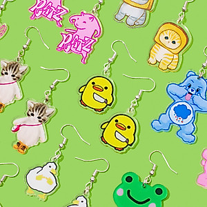 Shy goose feather bird earrings quirky cute memes jewelry for women and men weird white kawaii trend items for teen girls and boys preppy aesthetic accessories for cosplay and costume party