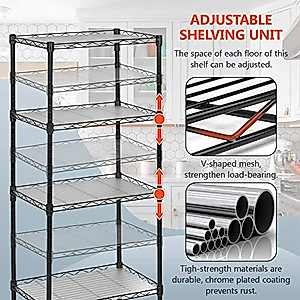 Dlewmsyic 4-Tier Wire Shelving, Adjustable Storage Shelves with 4 PP Sheets 600lbs Capacity Metal Shelf 18L x12W x44H Commercial Storage Rack for Office Garage Kitchen Basement Bedroom, Black