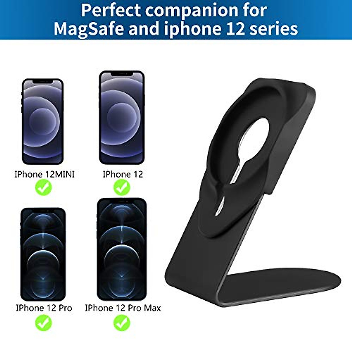 WENTT Aluminum MagSafe Charging Stand, a Mobile Phone Holder for Apple Magsafe Charger | OfficeHome Phone Holder for iPhone 12, 12 Pro, 12 Pro Max, 12 Mini (not Including MagSafe) (Black)