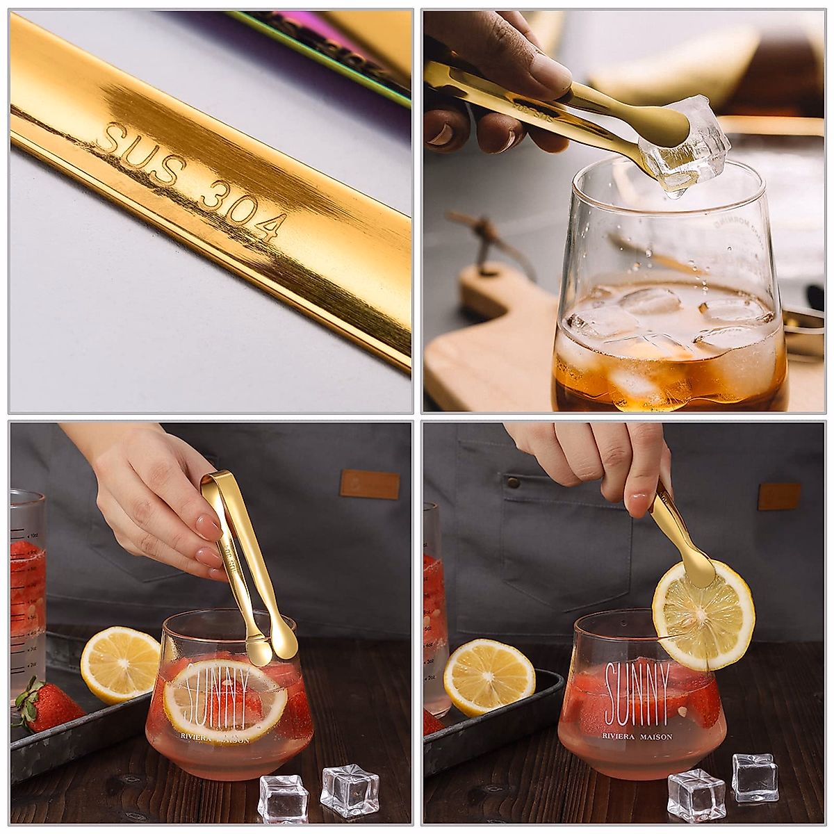 6 Pieces Mini Ice Tongs Sugar Tongs, Gold Stainless Steel Small Serving Tongs for Appetizers, Desserts, Coffee, Tea Party, Bar