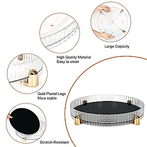 YQL Lazy Susan Turntable, Makeup Perfume Organizer 360 Degree Rotating 11Inch Clear Turntable Organizer for Cabinet with Gold Non-Slip Base