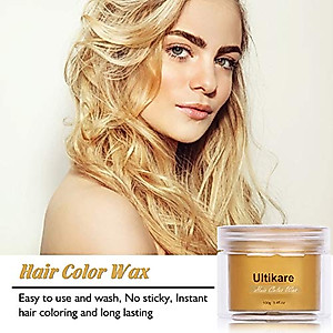 Hair Color Wax Blonde, Ultikare Instant Hair Dye Cream Mud Washable Temporary Hair Dye Natural Hairstyle Color Pomade for Party, Cosplay, Halloween (Gold)