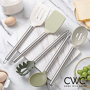 COOK WITH COLOR Silicone Cooking Utensils, Kitchen Utensil Set, Easy to Clean Silicone Kitchen Utensils, Cooking Utensils for Nonstick Cookware, Kitchen Gadgets Set, 5 Pieces, Green