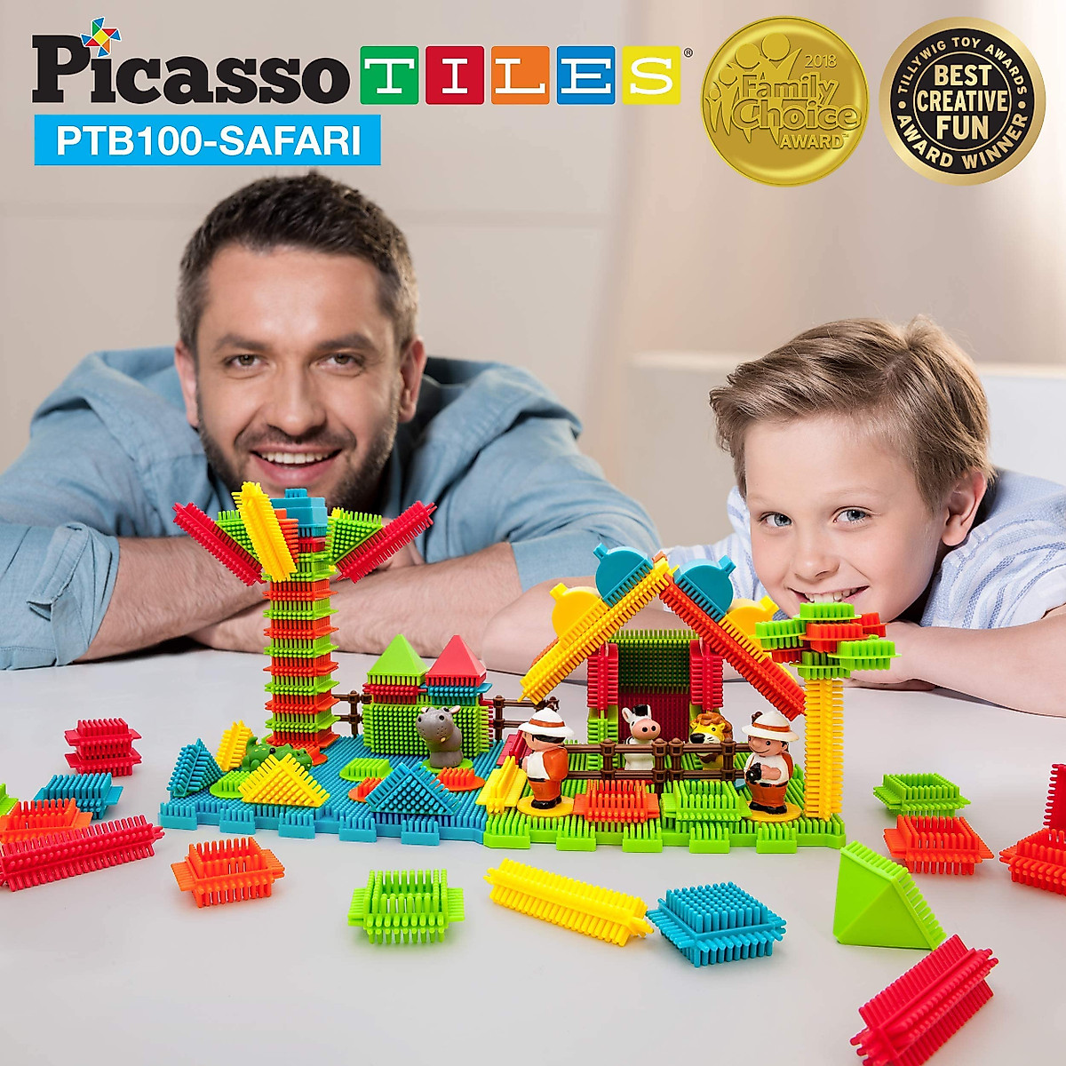 Picasso Toys PTB100 100pcs Hedgehog Block 3D Building Blocks Tiles Safari Theme Set Learning Playset STEM Toy Set Educational Kit Child Brain Development Preschool Kindergarten Toy for Age 3 & Up