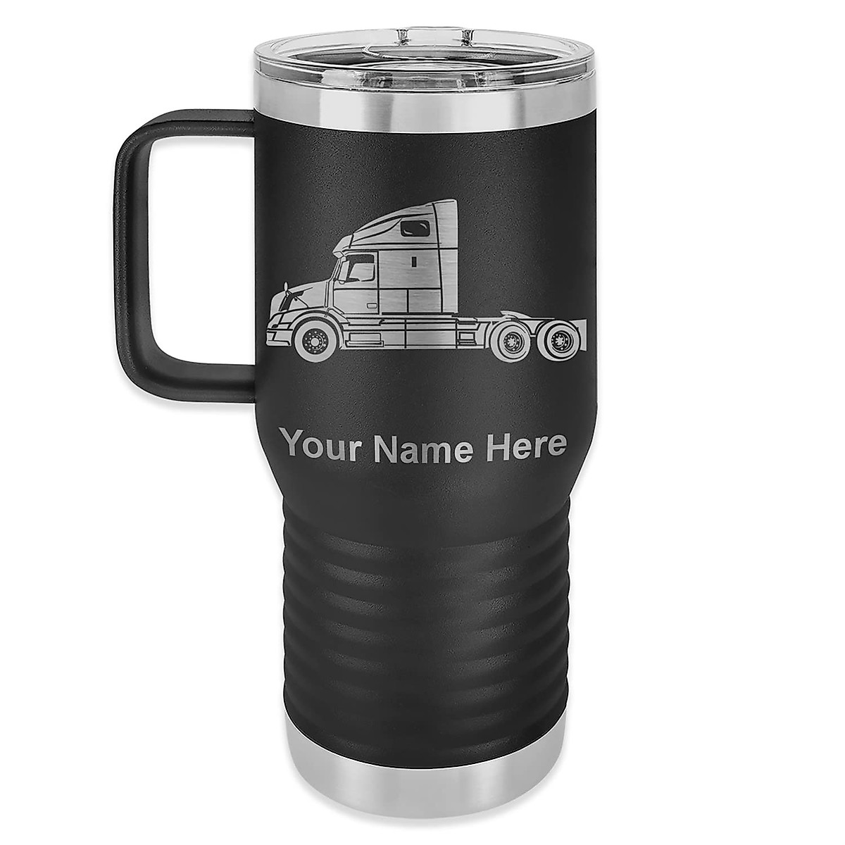 LaserGram 20oz Vacuum Insulated Travel Mug with Handle, Truck Cab, Personalized Engraving Included (Black)