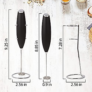 Karangrad Handheld Milk Frother With Stand,Uses Batteries, Mini Electric Frother For Coffee,Latte,Cappuccino,Hot Chocolate,Matcha,Durable Drink Mixer With Stainless Steel Whisk (Black)