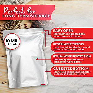 XFasten Resealable Mylar Bags for Food Storage with 112 Labels 1 Quart 7" x 10" (100-Pack) Resealable Bags for Small Business Resealable Mylar Bag for Food Preservation, Sealable Bags for Packaging