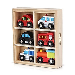 NIMNIK Wooden Cars for Toddlers Bus Engine Emergency Vehicles | Small Cars, Mini Transportation Vehicles | Educational Toy for Early Learning for 3-10 Year Olds