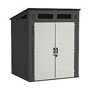 Suncast 6' x 5' Modernist Storage Shed for Yard Storage, All-Weather Outdoor Storage Shed with 2 Lockable Doors and Windows, Peppercorn