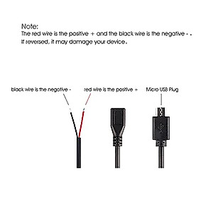 KSOPUERT 4 Pcs Micro USB to Bare Wire Open End Cable 12inch 5V 2.1A 28AWG 2 Cores Power Pigtail Repair Tin on The Tail Cable Cord DIY Black,1 Feet,2 Pcs Male Plug & 2 Pcs Female Plug Included