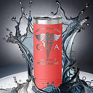 Personalized CNA Certified Nurse Assistant Gift on Guava 22 oz Stainless Steel Skinny Tumbler Custom Engraved Gifts for Men and Women