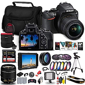 Nikon D3500 DSLR Camera with 18-55mm Lens (1590) + 4K Monitor + 2 x 64GB ExtremePro Card + 2 x EN-EL14a + Corel Software + Pro Tripod + Case + Filter Kit + More - International Model (Renewed)