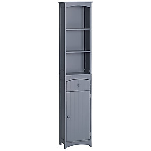 HOMCOM Bathroom Storage Cabinet, Free Standing Bathroom Storage Unit, Tall Linen Tower with 3-Tier Shelves and Drawer, Grey