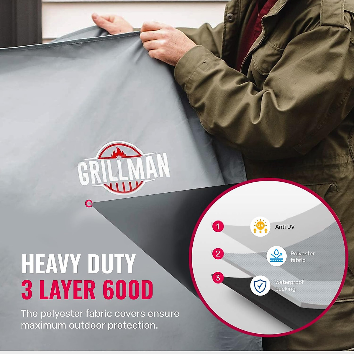 Grillman Top Heavy Duty Large Grill Cover, 58x24x48 inches, Tan (Outdoor-grill-covers, Weber Spirit, Genesis, Charbroil, etc.)