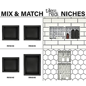 Tile Redi USA Niche Single Recessed Shower Shelf – Black, One Inner Shelf, 16-Inch Width x 14-Inch Height x 4-Inch Depth (620)