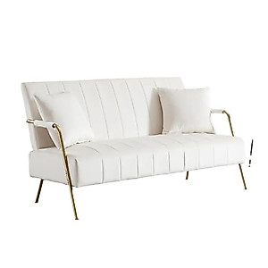 FANCUF Comfy Beige Velvet Couch with/Iron Legs for Compact Space, Living Room Sofa