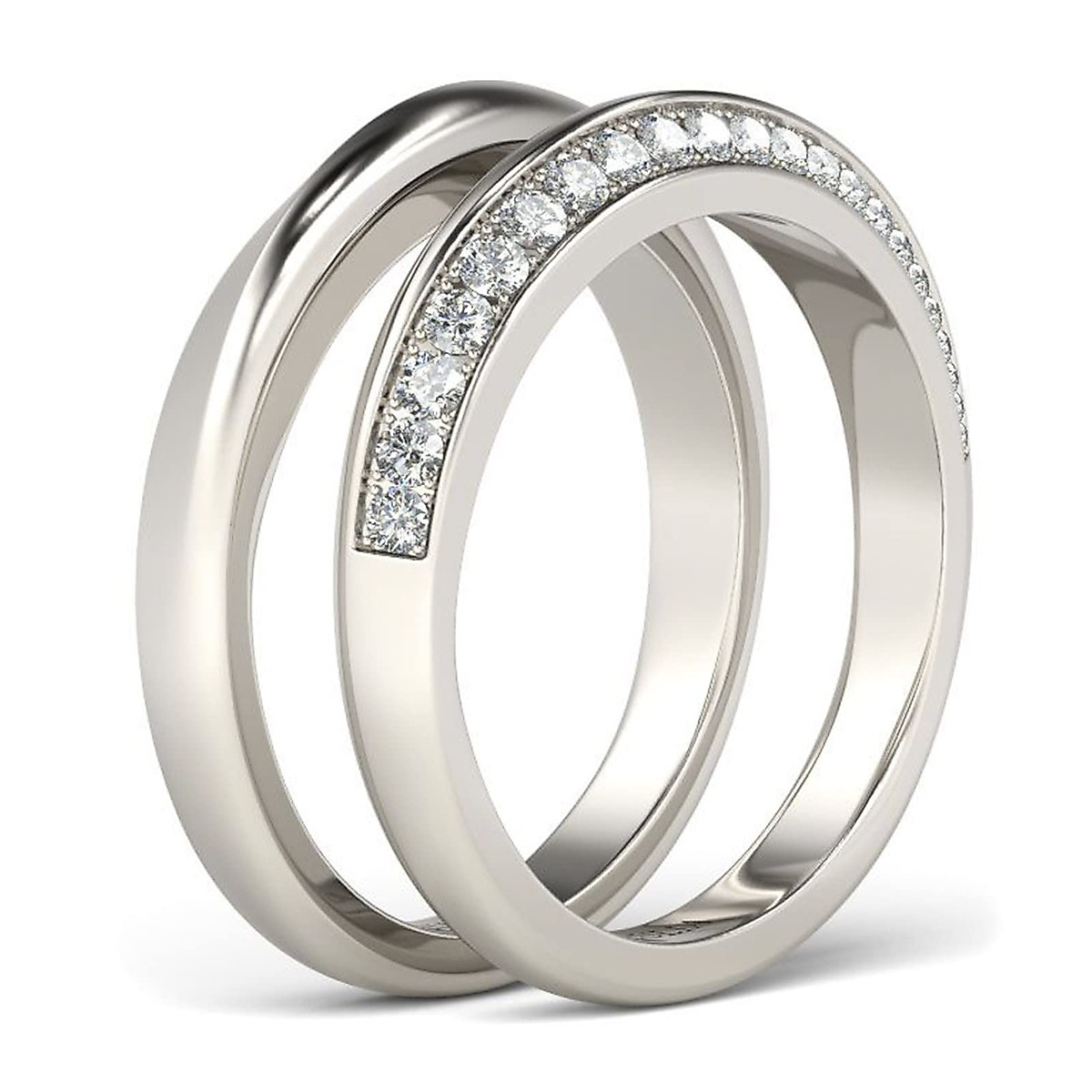 Jeulia Sterling Silver Couple Rings for His and Her Stylish Design Round Cut Matching Anniversary Wedding Diamond Ring Band Engraving Jewelry Set Valentine Day with Gift Box (Women's Band, 8)