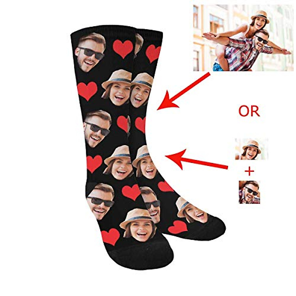 D-Story Custom Photo Pet Face Socks, Love Heart Crew Socks with 2 Faces for Men Women (Made In USA)