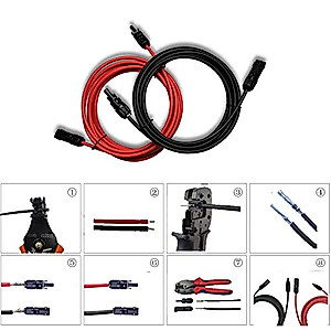 Witproton 10FT 10 AWG (6mm²) Solar Extension Cables 1500V Tinned Copper Solar Cable with Hard PPO Plastic 1.5KV 50A IP68 PV Male and Female Connectors at Each End