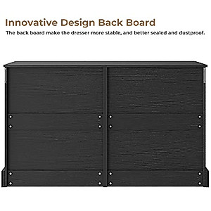 EPHEX 6 Drawer Dresser, Black Chest of Drawers, Storage Tower Clothes Organizer Closet, Double Dresser for Bedroom, Living Room, Entryway, 51.6''L x 15.7''D x 29.3''H