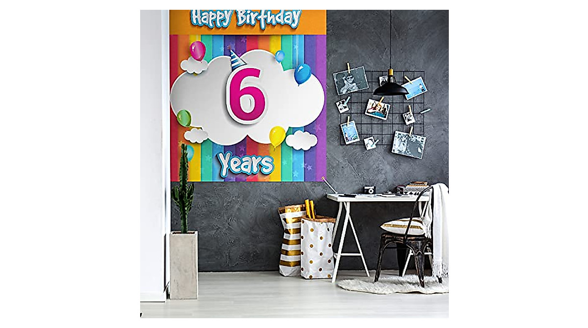 Celebrate 6th Birthday with Colorful Rainbow Backdrop Banner