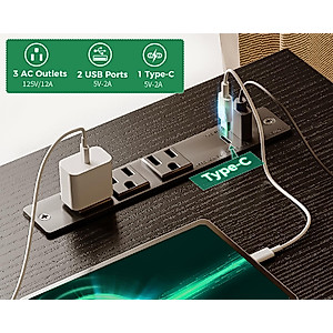 AODK 48 Inch Small Computer Desk with Power Outlets & Type-C, Writing Desk with Storage Shelves Headphone Hook, Student Laptop PC Desks for Small Spaces Home Office, Kids Desk, Black