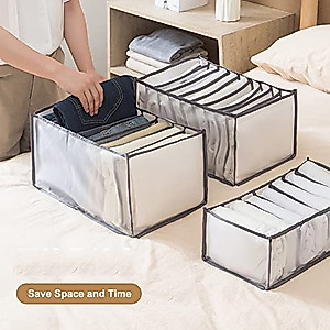 AfooBezos 4 Pcs 7 Grids Wardrobe Clothes Organizer, Mesh Jean Clothing Organizer, Foldable Leggings Organizer Bins, Visible Grid Storage Box for Bra, Underwear, Socks, Skirts, T-shirts