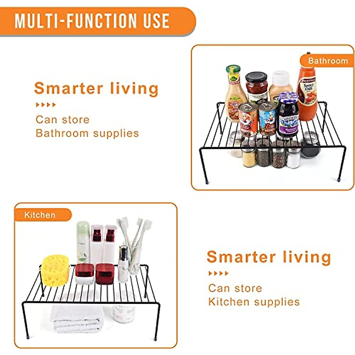 Large (16.1 x 10.2 Inch) Cabinet Storage Shelf Rack, Kitchen Shelves，Kitchen Counter and Cabinet Shelf, Storage Rack Organizer for Kitchen, Fridge, Cabinet, Bathroom Cupboard (Black, 6)