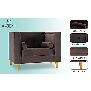 Naomi Home Audrey Velvet Accent Chair for Living Room, Mid Century Chair Arms, Tufted Cushion, Solid Wooden Legs Reading Chairs for Bedroom Comfy - Espresso