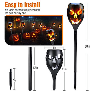 Toodour Solar Halloween Lights Outdoor, 4 Packs Super Larger Size Solar Torch Light with Flickering Flame, Waterproof LED Flame Lights for Outside Garden Yard Patio Pathway Halloween Decoratrions