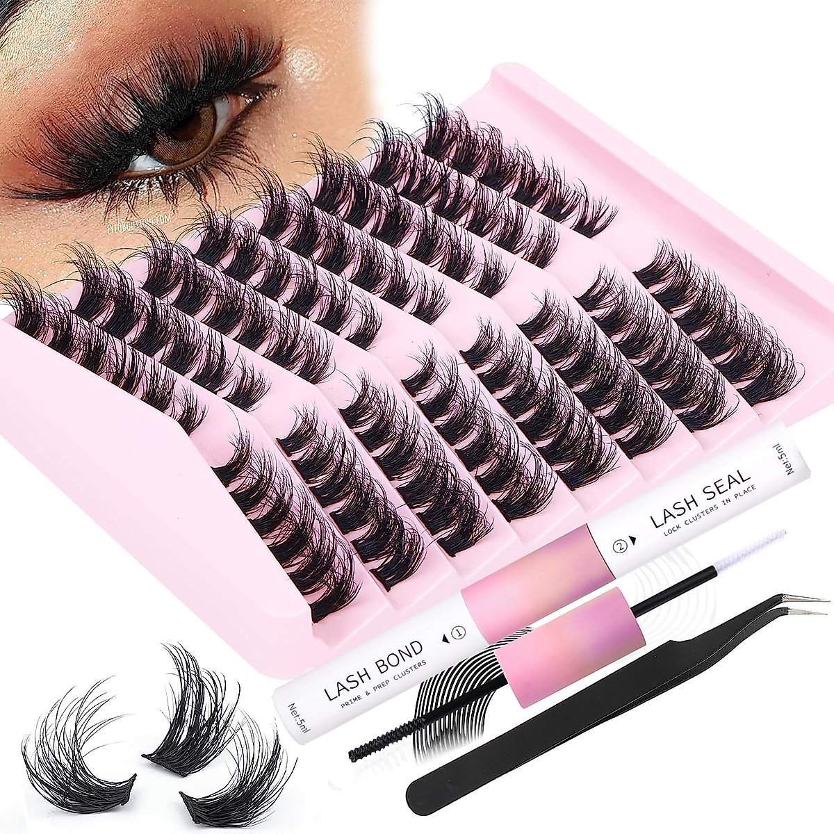 DIY Lash Extension Kit Fluffy Flat Lash Clusters with Kit Lash Bond and Seal and Cluster Eyelashes Applicator Tool D Curl Eyelash Extension Kit Individual Lashes Cluster by FANXITON