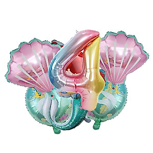6PCS 4th Mermaid Birthday Decorations Little Mermaid Foil Balloons for Kids 4th Birthday Princess Mermaid Themed Party Decorations (Mermaid 4th Birthday)