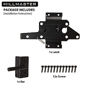 HILLMASTER Heavy Duty Self-Locking Gate Latch for Wooden Fence, Post Mount Automatic Gate Lock Gravity Door Latch Hardware for Secure Pool, Outdoor Garden, Metal Gates Vinyl Fence, Black Finish