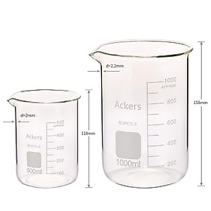Ackers Boro3.3，Griffin Low Form Scientific Glass Beaker Set-50ml,100ml,250ml,500ml,1000 mL (Pack of 5)