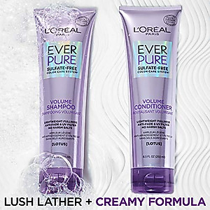 L'Oreal Paris EverPure Volume Sulfate Free Conditioner for Color-Treated Hair, Volume + Shine for Fine, Flat Hair, with Lotus Flower, 11 Fl; Oz (Packaging May Vary)
