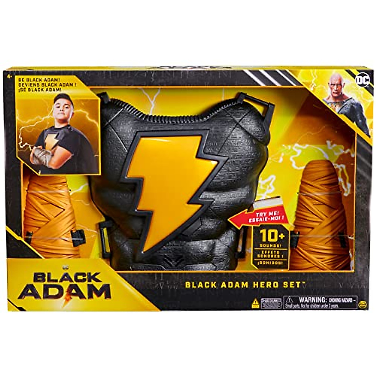 DC Comics, Black Adam Hero Set, Light-up Chest Plate, Gauntlets, Cape, 10+ Sounds, Black Adam Movie Kids Roleplay Costume for Boys and Girls Ages 4 and Up