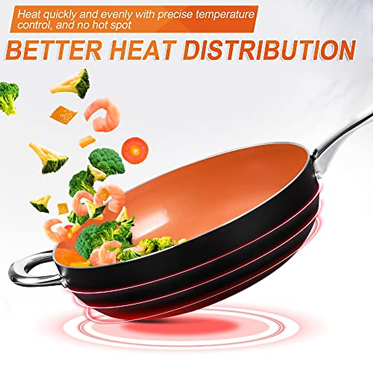 Michelangelo 5 Quart Nonstick Wok Set with Lid, Deep Frying Basket, and Roasting Steaming Rack, Aluminum, Includes All Stovetops Compatible, Non Stick