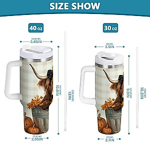 RPLIFE Highland Cow Sitting in Old Silver Stainless Steel Coffee Mug, Insulated Cup with Straw, Tumbler for Men