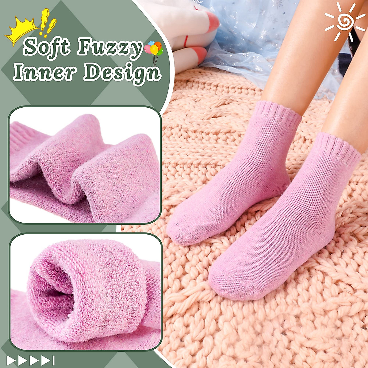 DoSmart Children's Winter Warm Wool Solid Color Socks Kids Boy Girls Thermal Crew Socks 6 Pairs(Solid Color,4-7 Years)