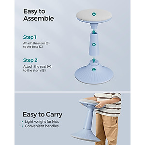 SONGMICS Kids Wobble Chair, Wiggle Stool for Kids Ages 8-12, Comfortable 60D Foam Seat, Breathable Fabric, Anti-Slip Base, 18.1-Inch High, Tool-Free Assembly, Pale Blue and Dove Gray UOSC010Q01