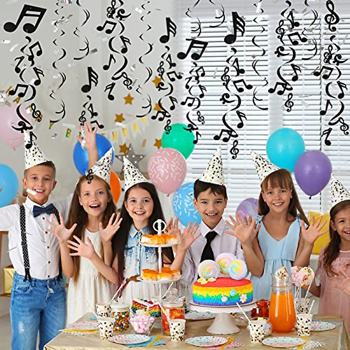 84 Pieces Music Notes Hanging Swirl Music Theme Party Decorations Music Foil Whirl Cutout Spiral Party Favors Wedding Baby Shower Birthday Party Supplies